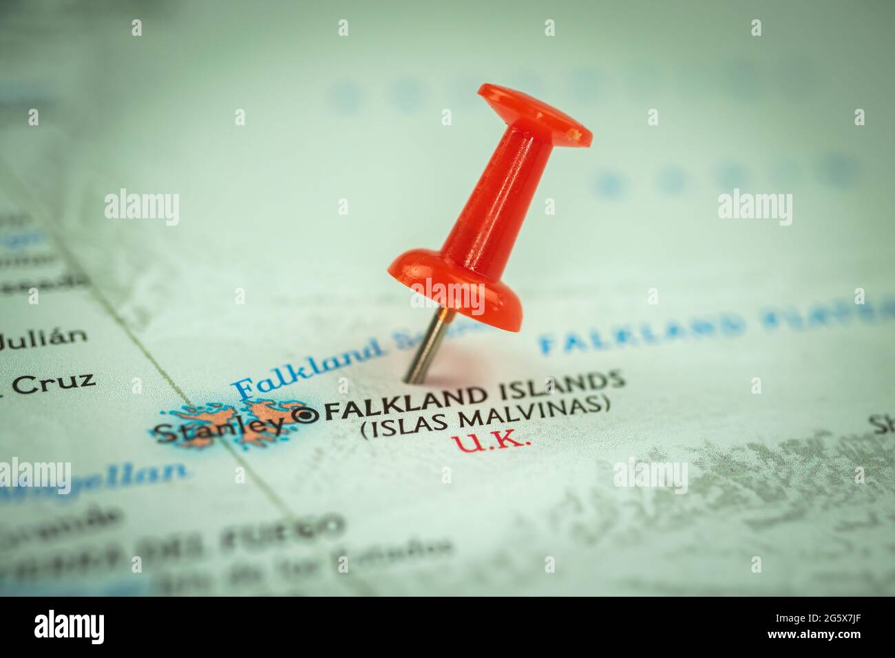 Location Falkland Islands UK, red push pin on the travel map, marker ...