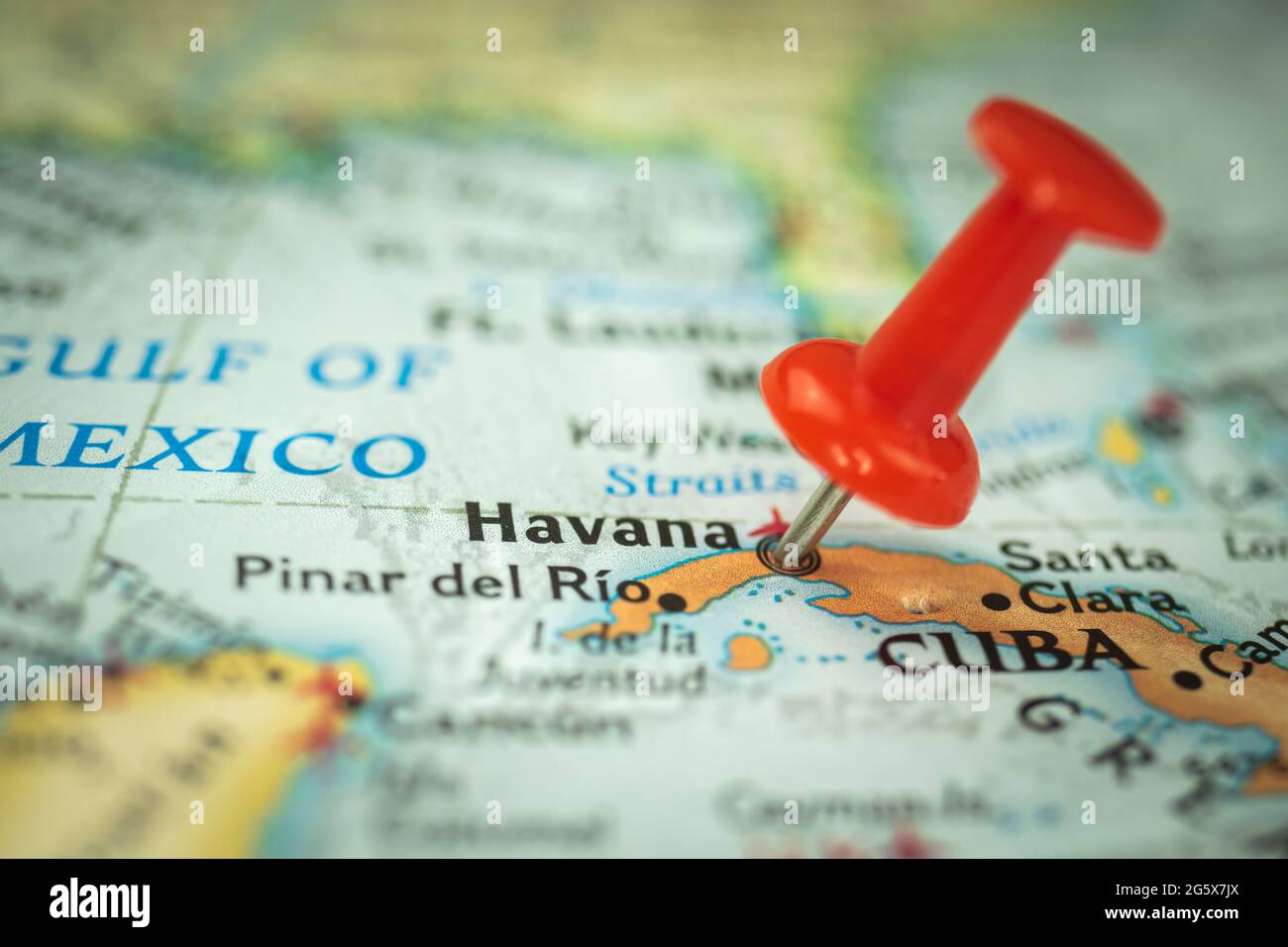 Location Havana city in Cuba, red push pin on the travel map, marker ...