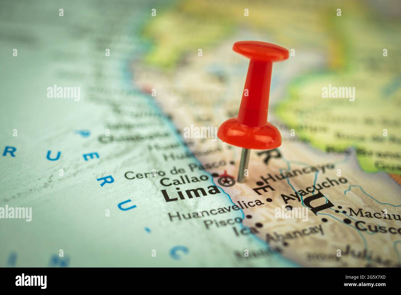 Location Lima city in Peru, red push pin on the travel map, marker and ...