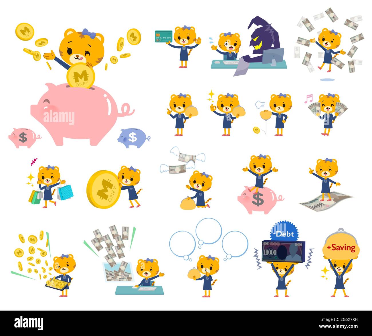 A set of Tiger girl with concerning money and economy.It's vector art ...