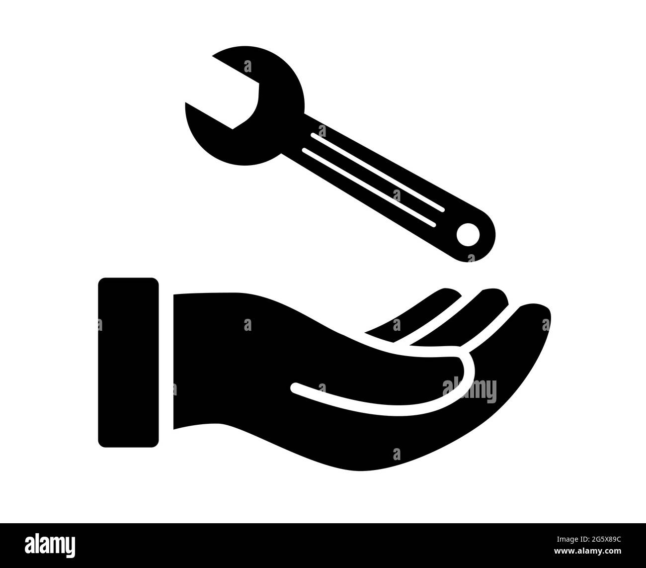 Hand with wrench tool symbol for maintenance and repair service vector ...