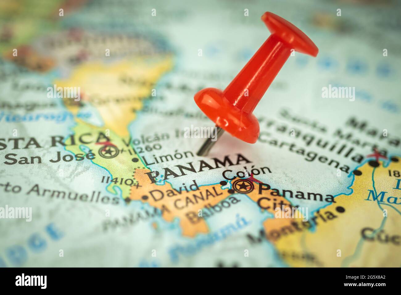 Location Panama, red push pin on the travel map, marker and point ...