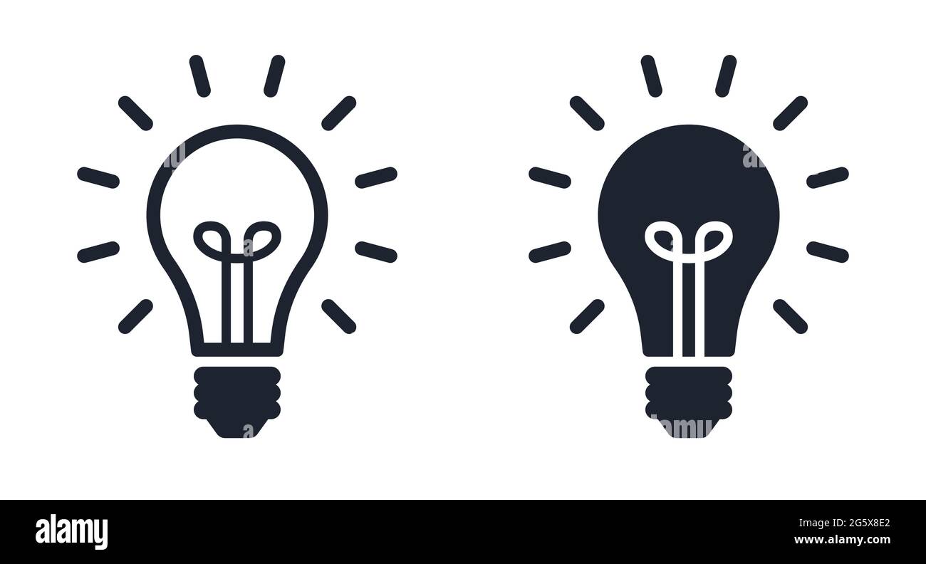 Lightbulb symbols filled and outline version vector illustration icons ...