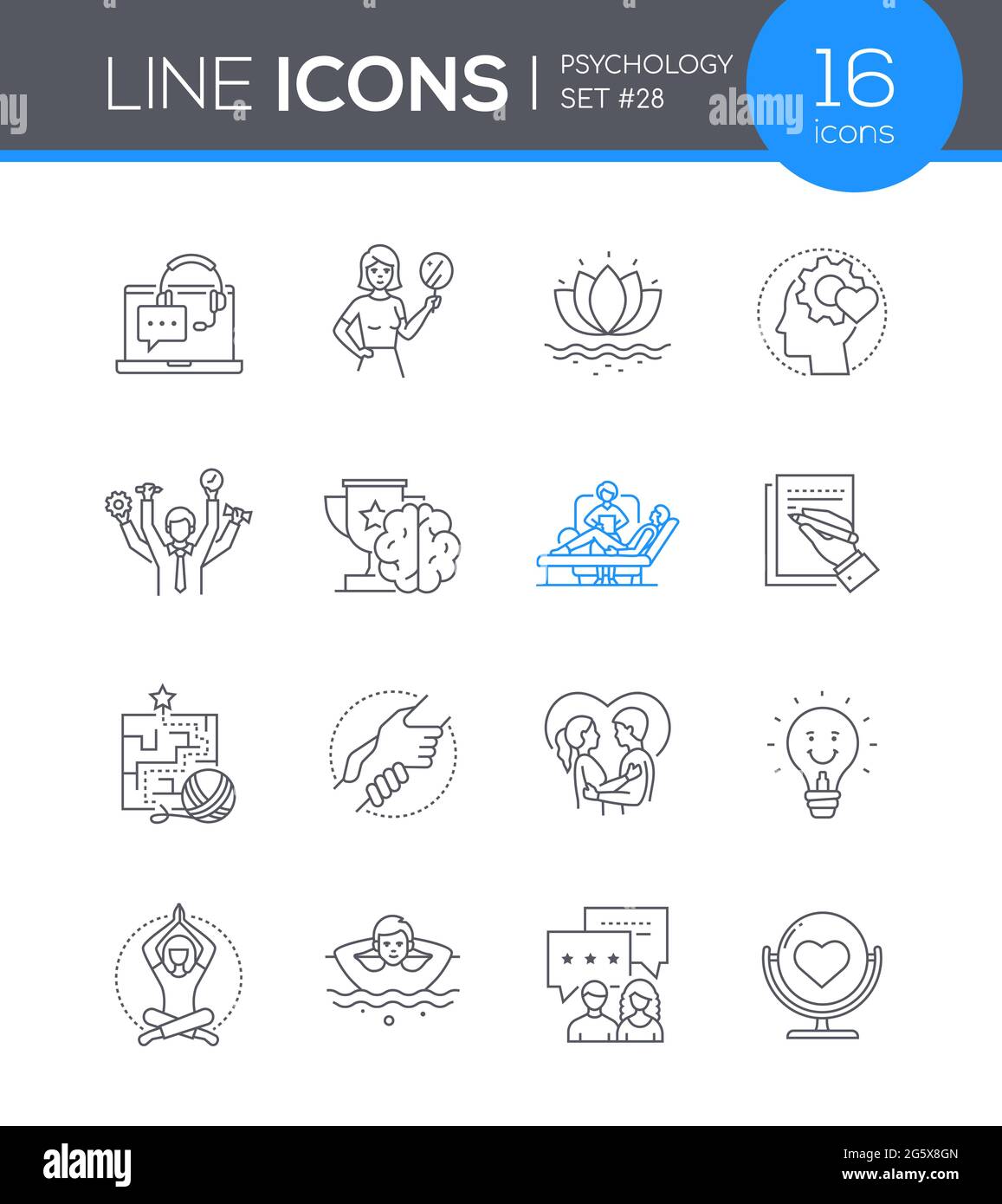 Psychology and therapy - line design style icons set. Mental health ...