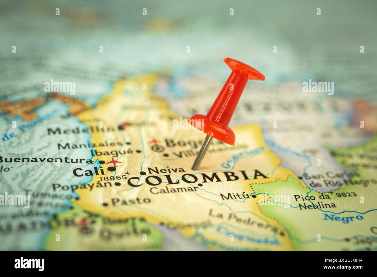 Location Colombia, red push pin on the travel map, marker and point ...