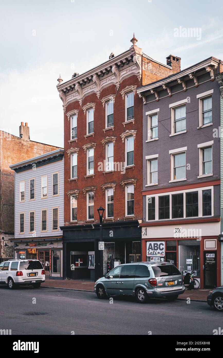Buildings on Main Street, in downtown Poughkeepsie, New York Stock ...