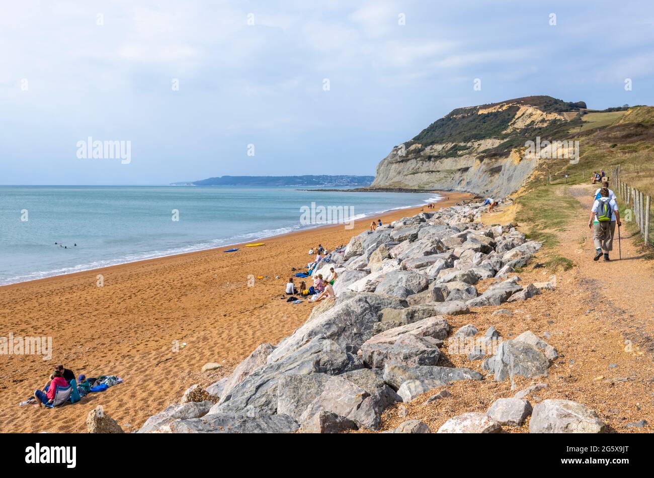 The South-West Coast Path at Seatown with a view of Golden Cap and the ...