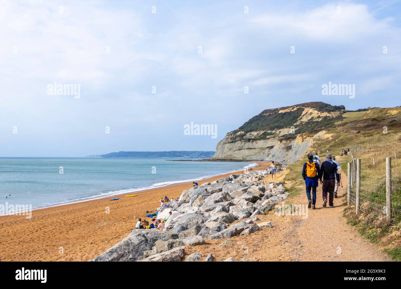 The South-West Coast Path at Seatown with a view of Golden Cap and the ...