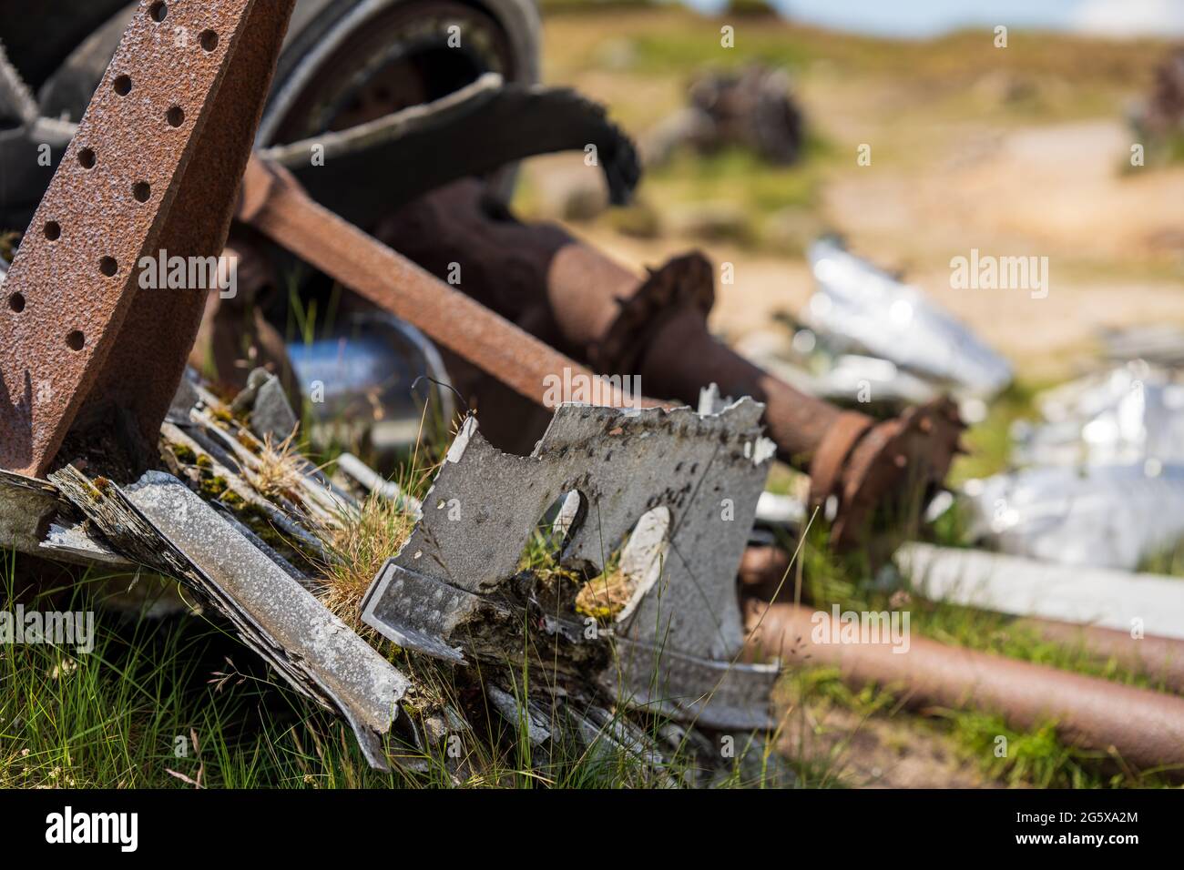 crashed plane debris spread over the moors Bleaklow Stock Photo - Alamy