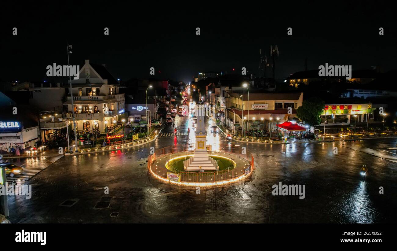 Aerial view of the tugu jogja or known as tugu pal is the iconic ...