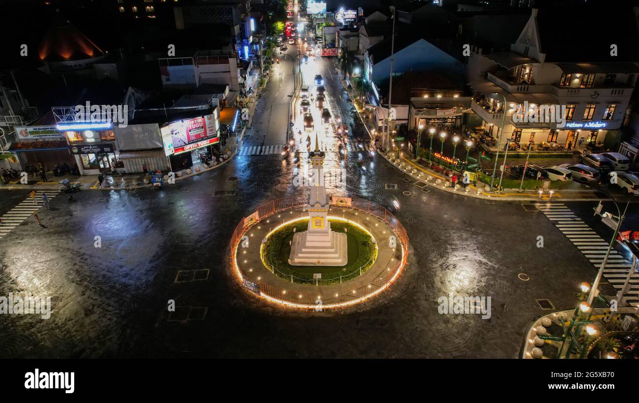 Aerial view of the tugu jogja or known as tugu pal is the iconic ...