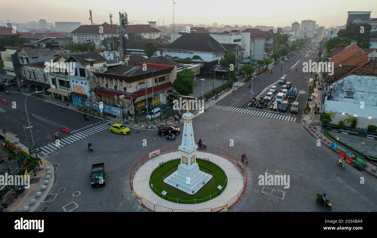 Aerial view of the tugu jogja or known as tugu pal is the iconic ...