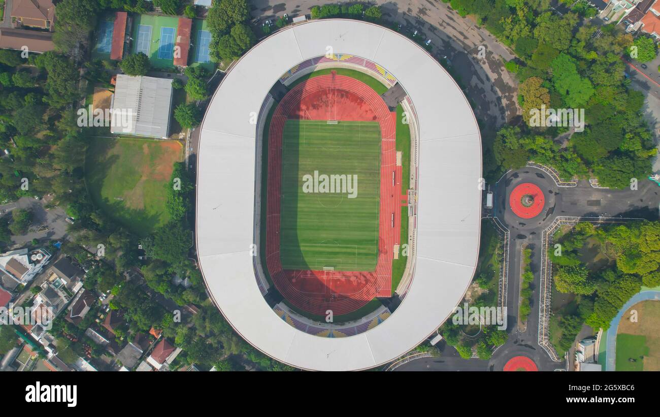 Aerial top down view of the Beautiful scenery of Manahan Solo Stadium ...