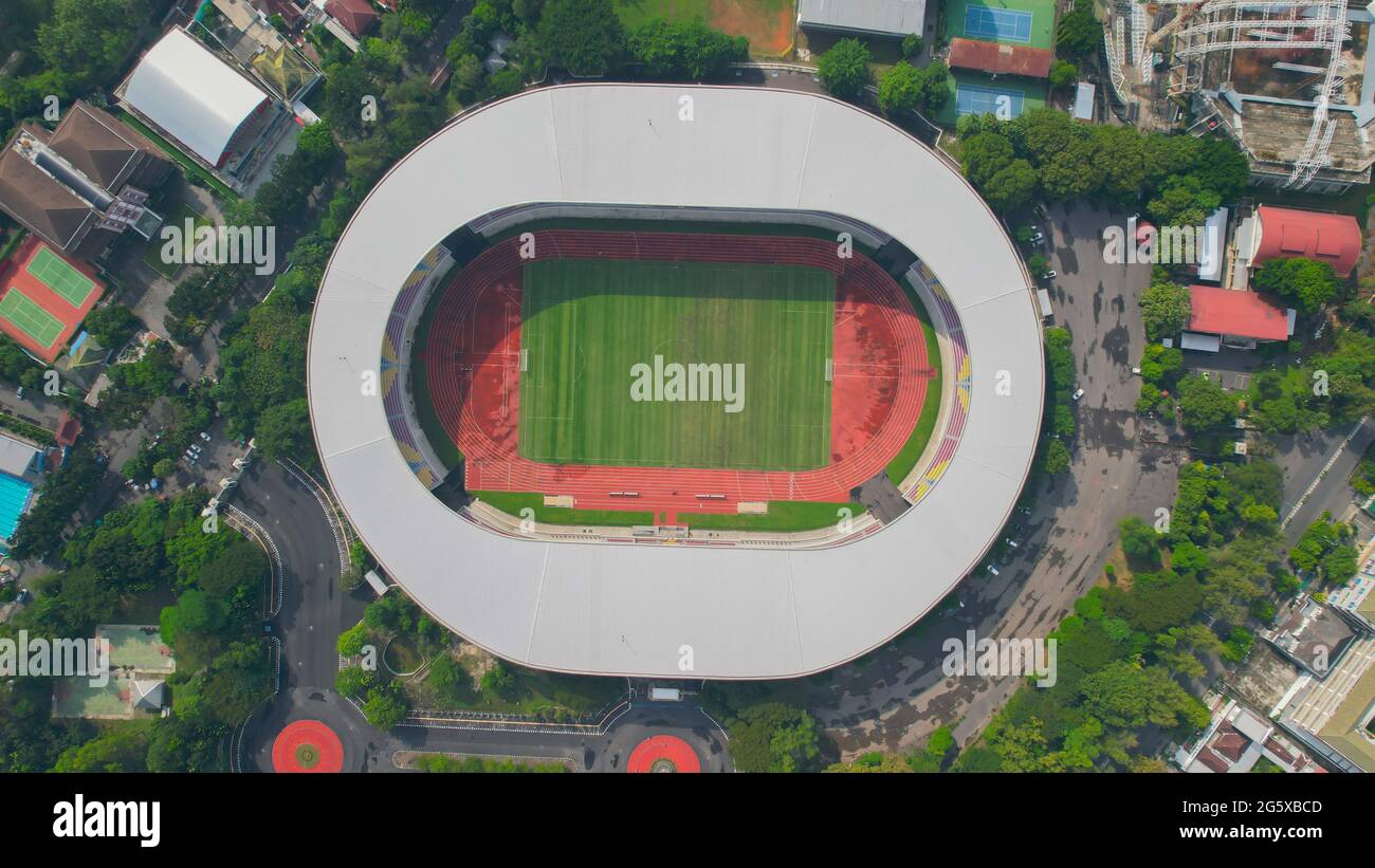 Aerial top down view of the Beautiful scenery of Manahan Solo Stadium ...