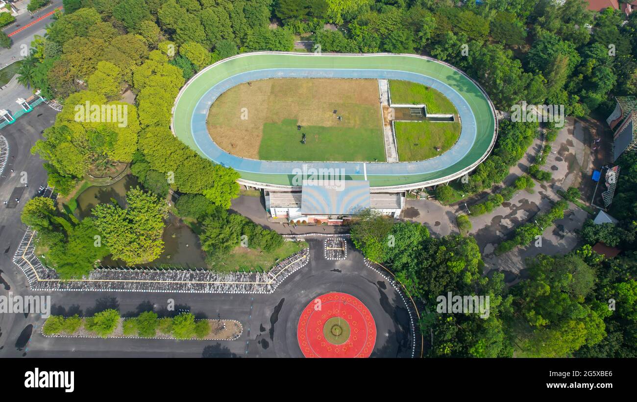 Aerial top down view of the Beautiful scenery of Manahan Solo Stadium ...