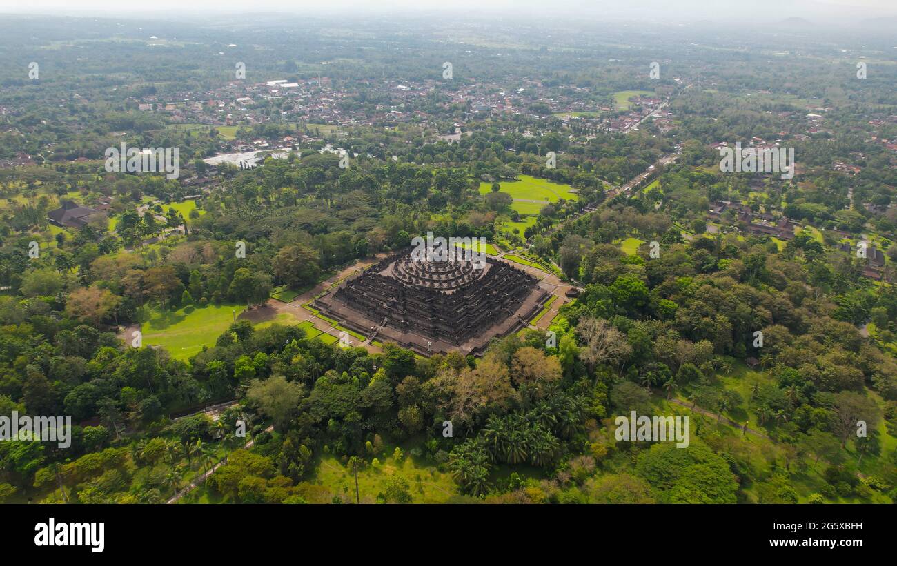 Aerial view of the Magnificent Borobudur temple. The world's largest ...