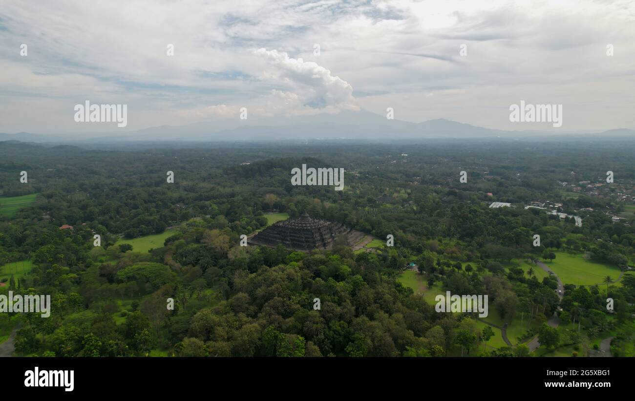 Aerial view of the Magnificent Borobudur temple. The world's largest ...