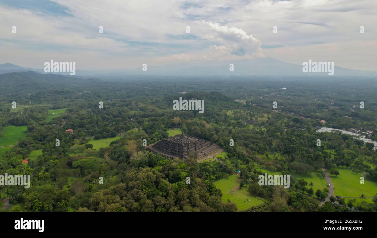 Aerial view of the Magnificent Borobudur temple. The world's largest ...