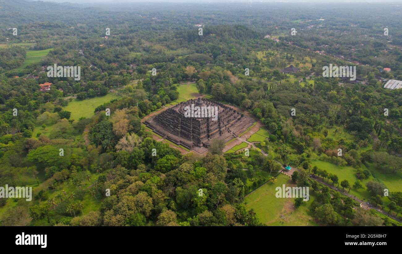 Aerial view of the Magnificent Borobudur temple. The world's largest ...