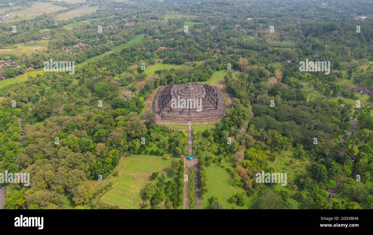 Aerial view of the Magnificent Borobudur temple. The world's largest ...