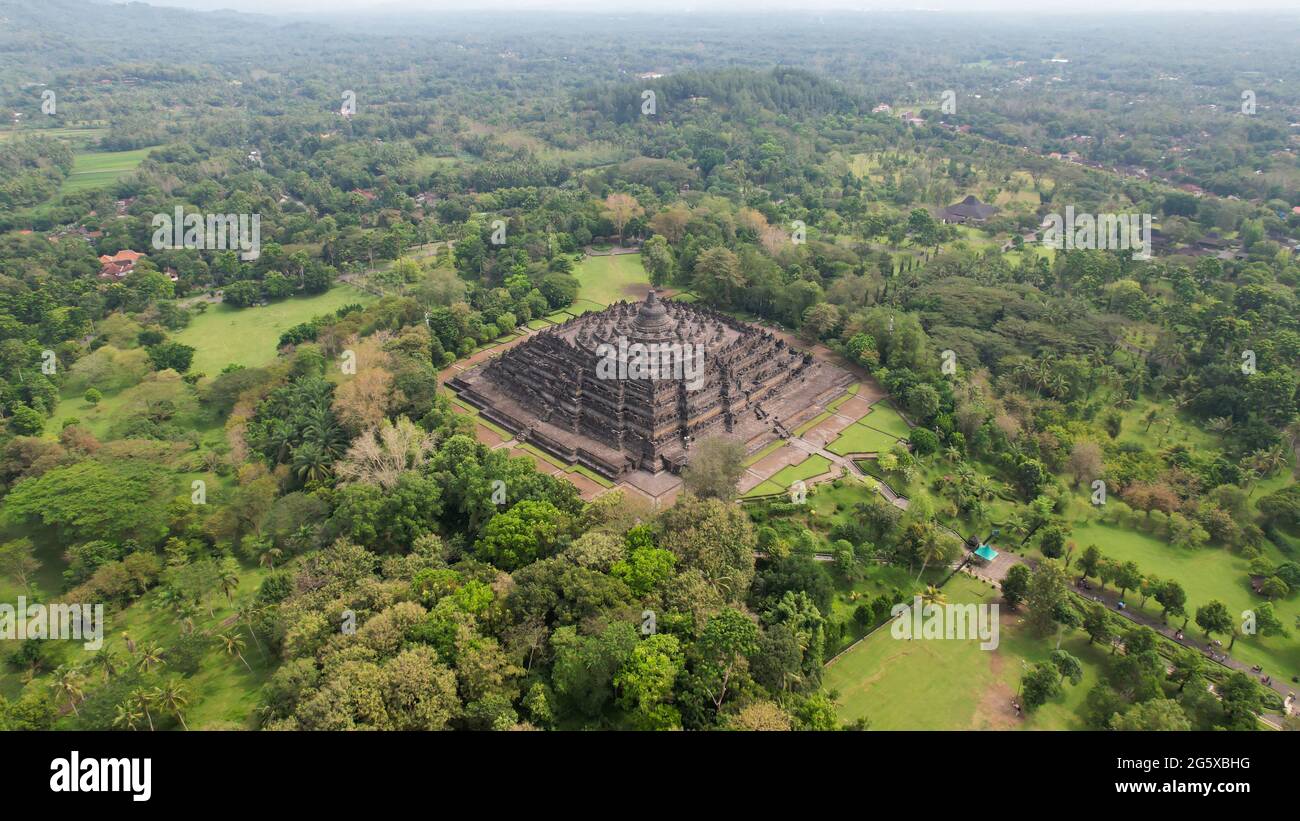 Aerial view of the Magnificent Borobudur temple. The world's largest ...