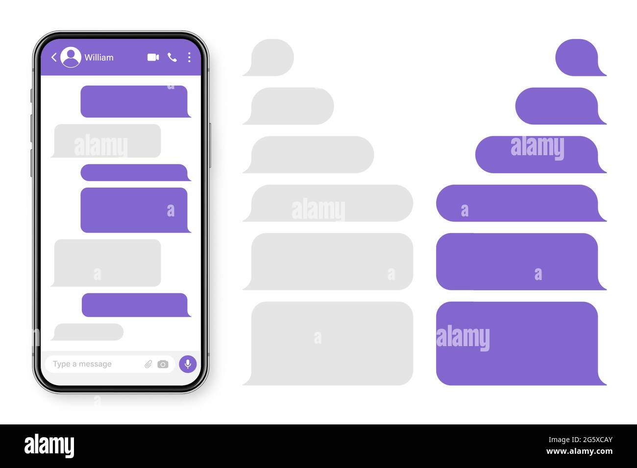 Realistic smartphone with messaging app. Blank SMS text frame ...