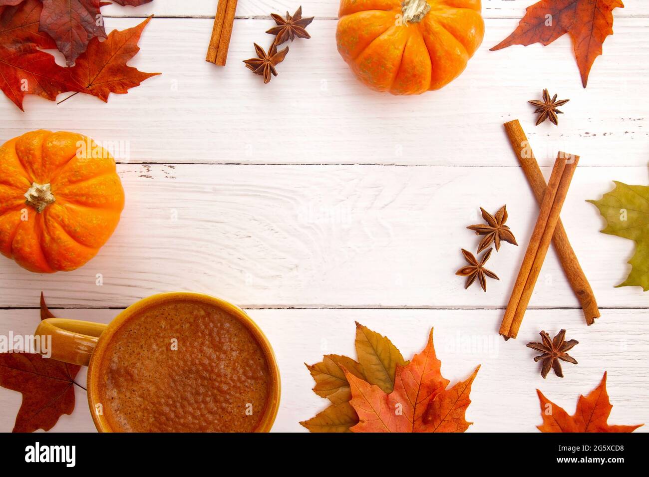 A Fall Themed Border with Real Leaves Pumpkins Spices and Hot Latte ...
