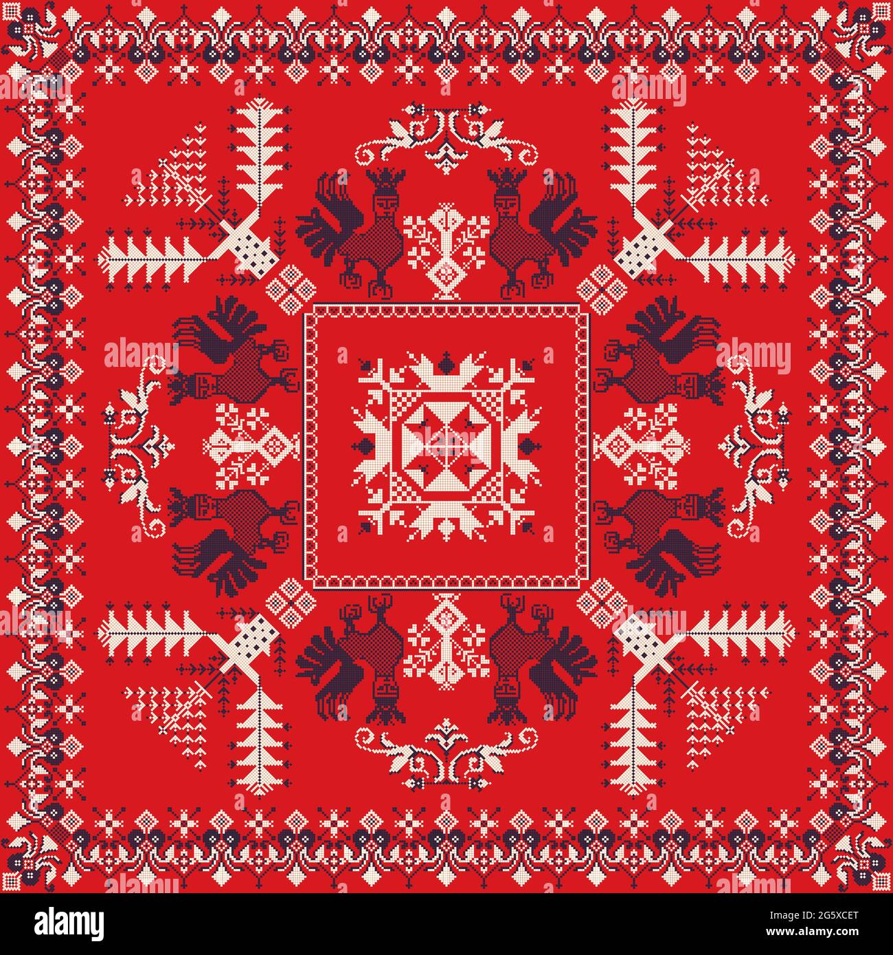 Decorative repeating pattern inspired by traditional Russian embroidery ...