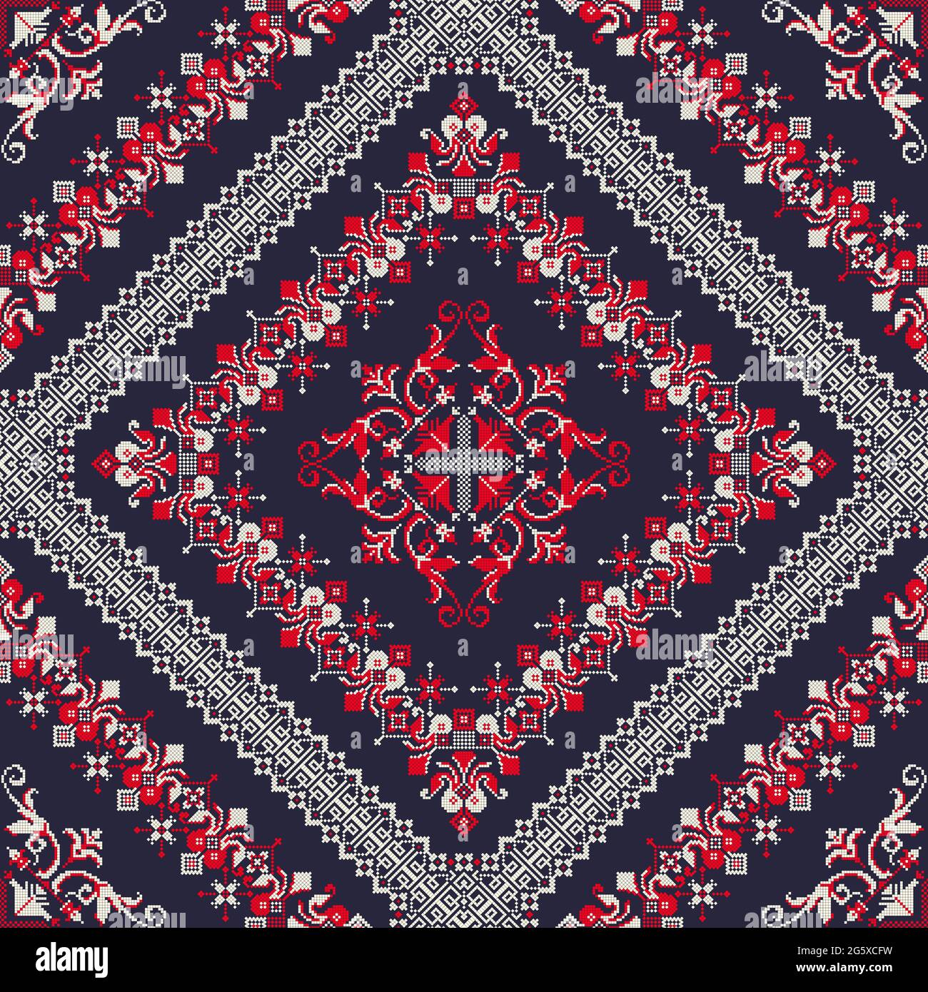 Decorative repeating pattern inspired by traditional Russian embroidery ...