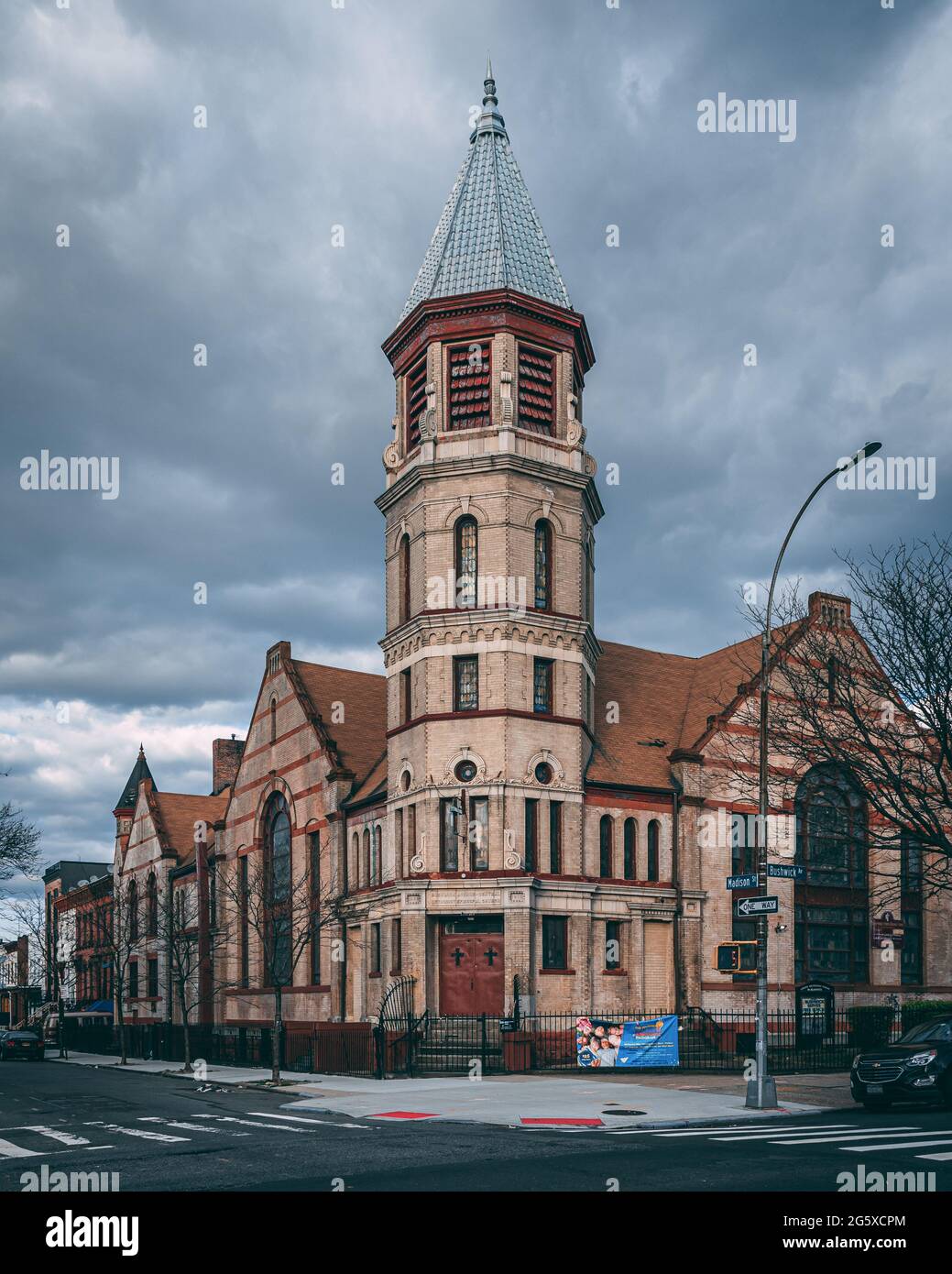 A large brick building with a tower, Bushwick, Brooklyn, New York Stock ...