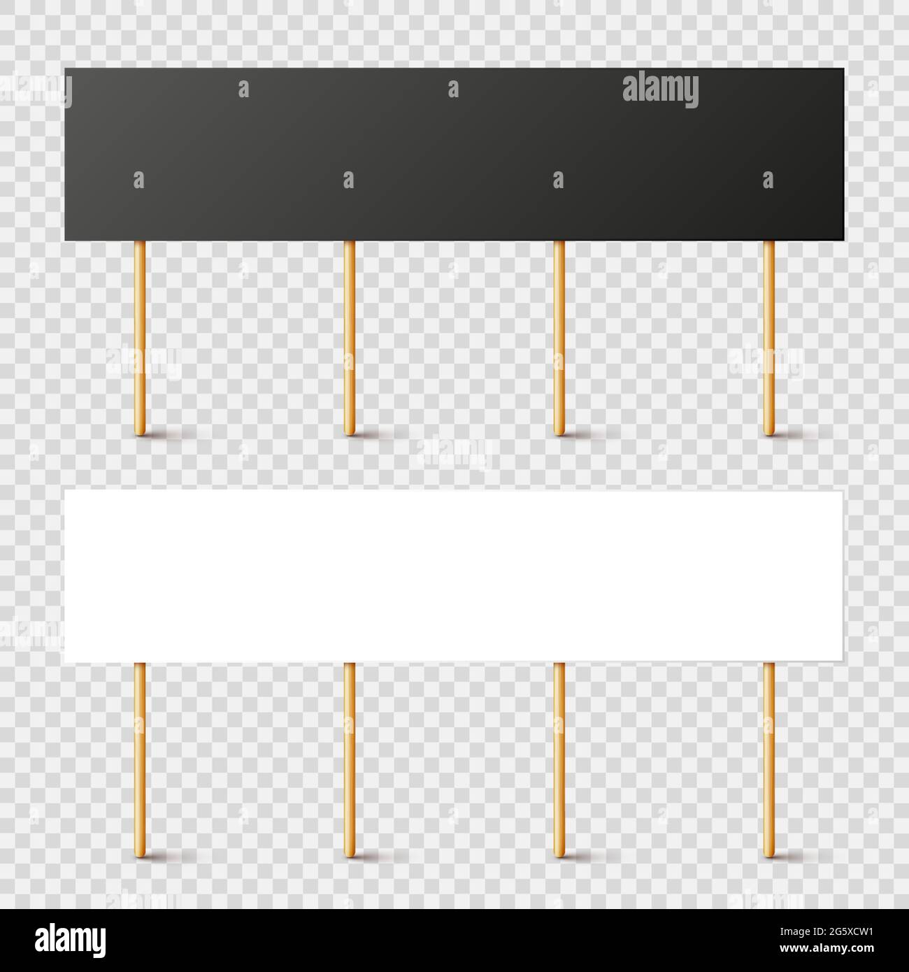 Blank black and white protest signs with wooden holder. Realistic ...