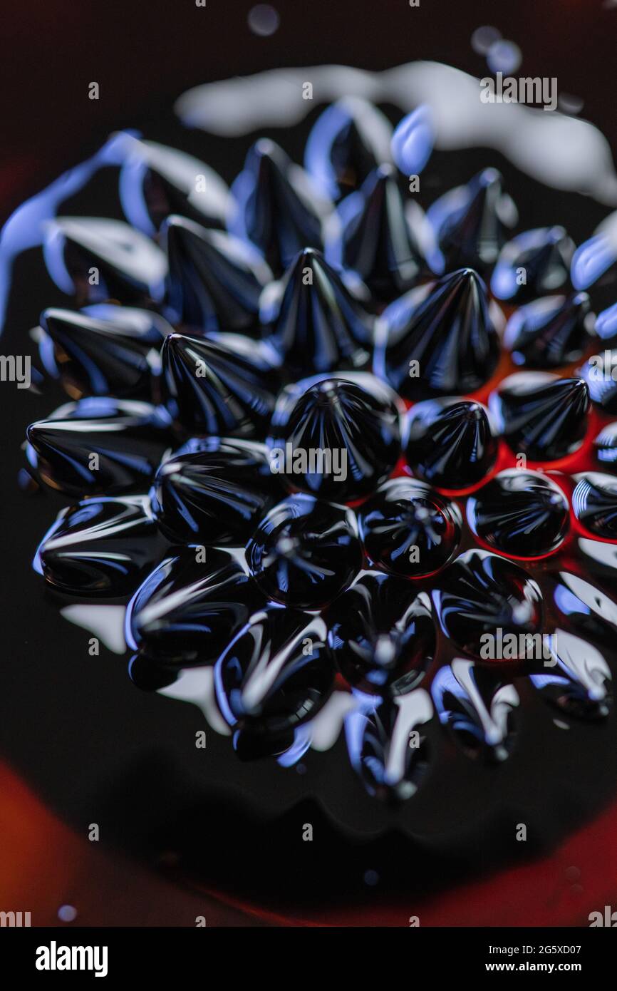 Macro close-up of ferrofluid. Red and blue Stock Photo - Alamy