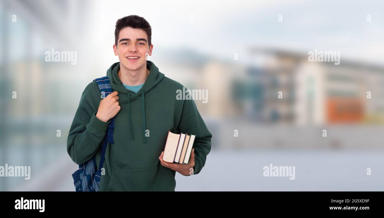 student with books at school Stock Photo - Alamy