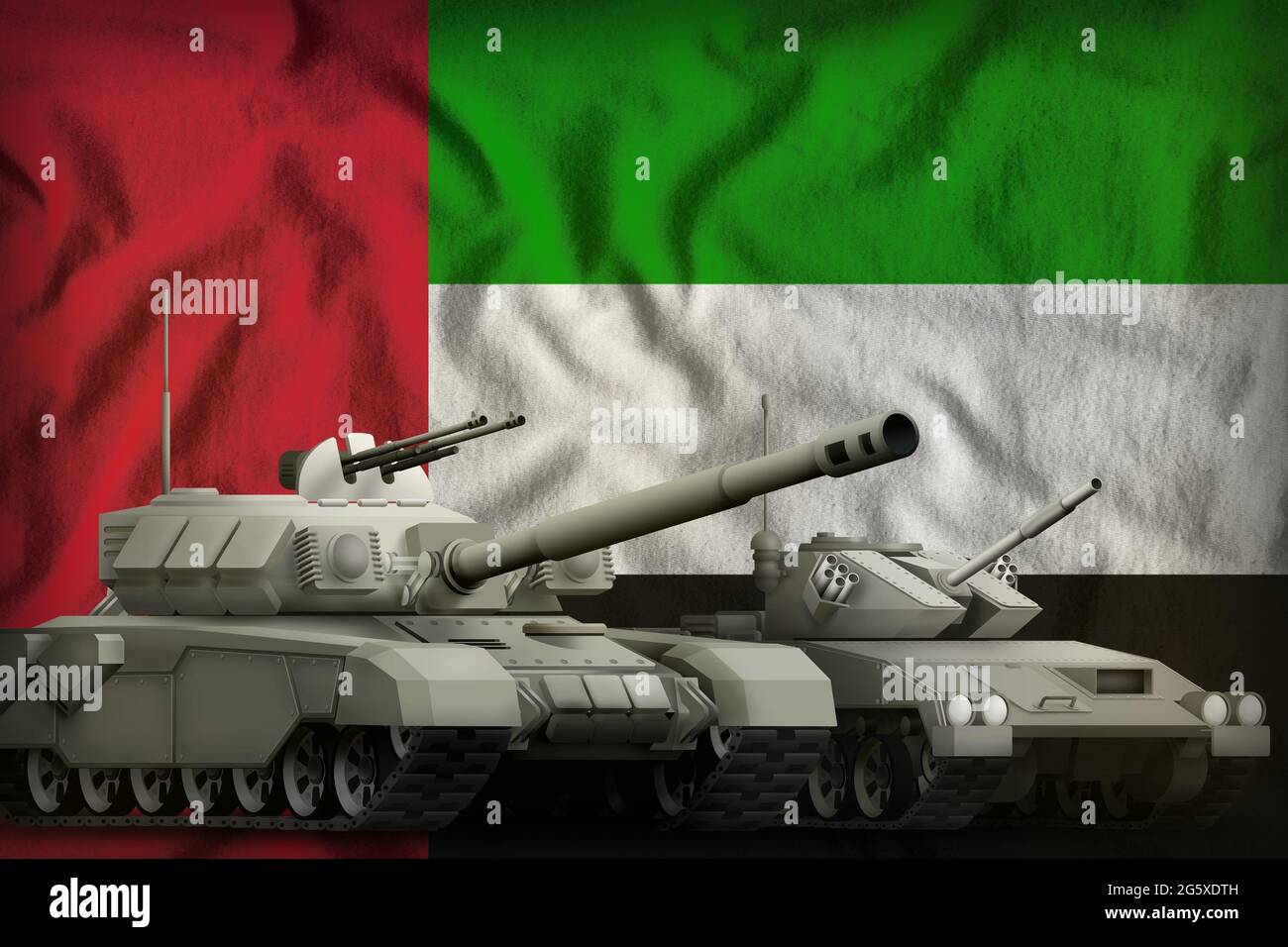 tanks on the United Arab Emirates flag background. United Arab Emirates ...
