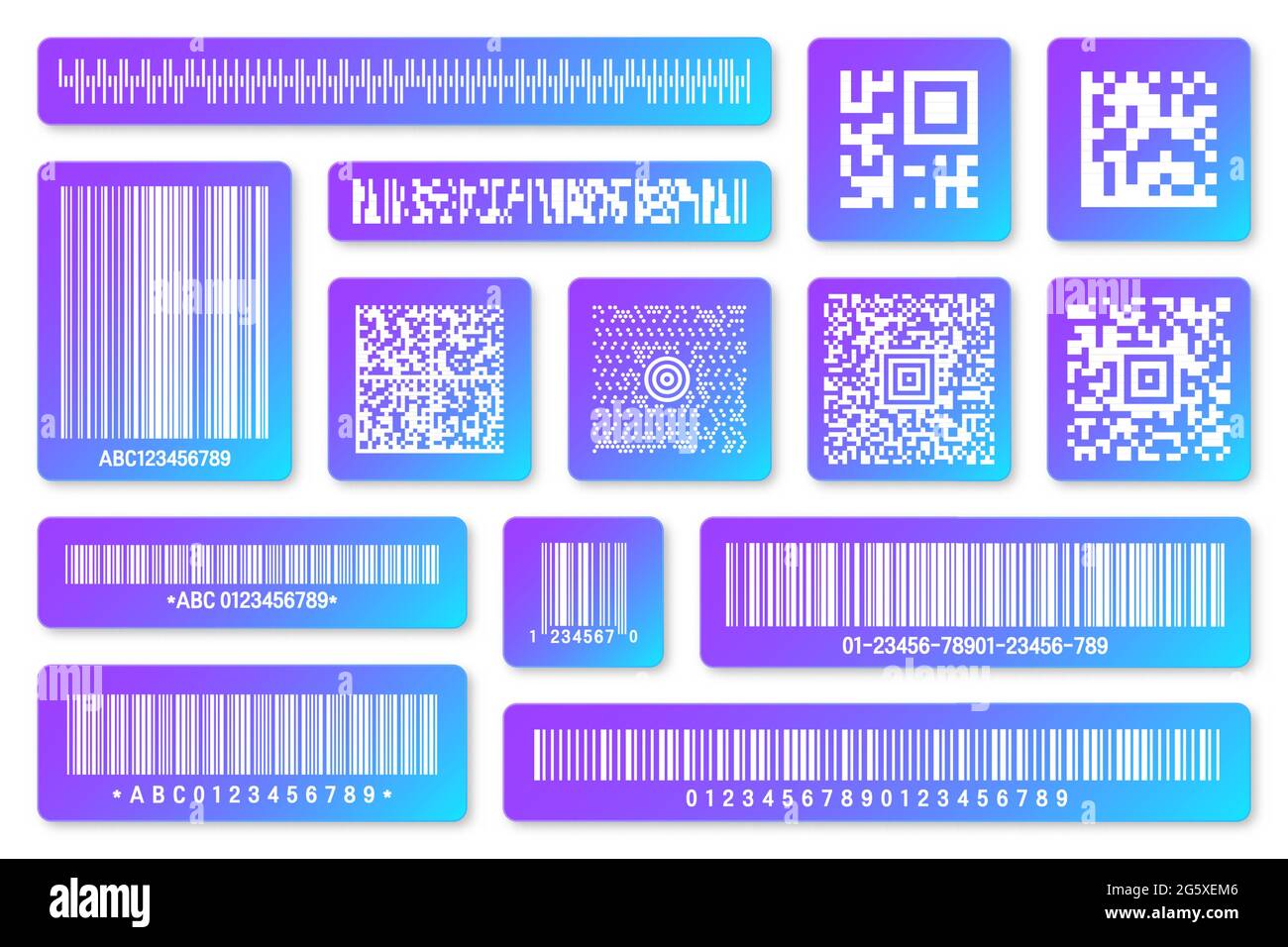 Modern colorful product barcodes and QR codes. Identification tracking ...