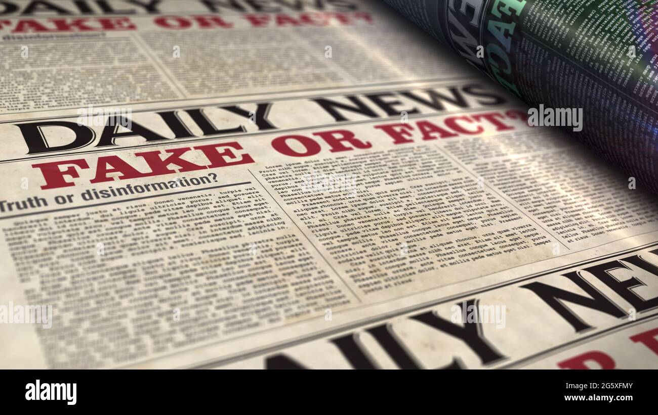Fake on fact news, disinformation and information. Newspaper print ...
