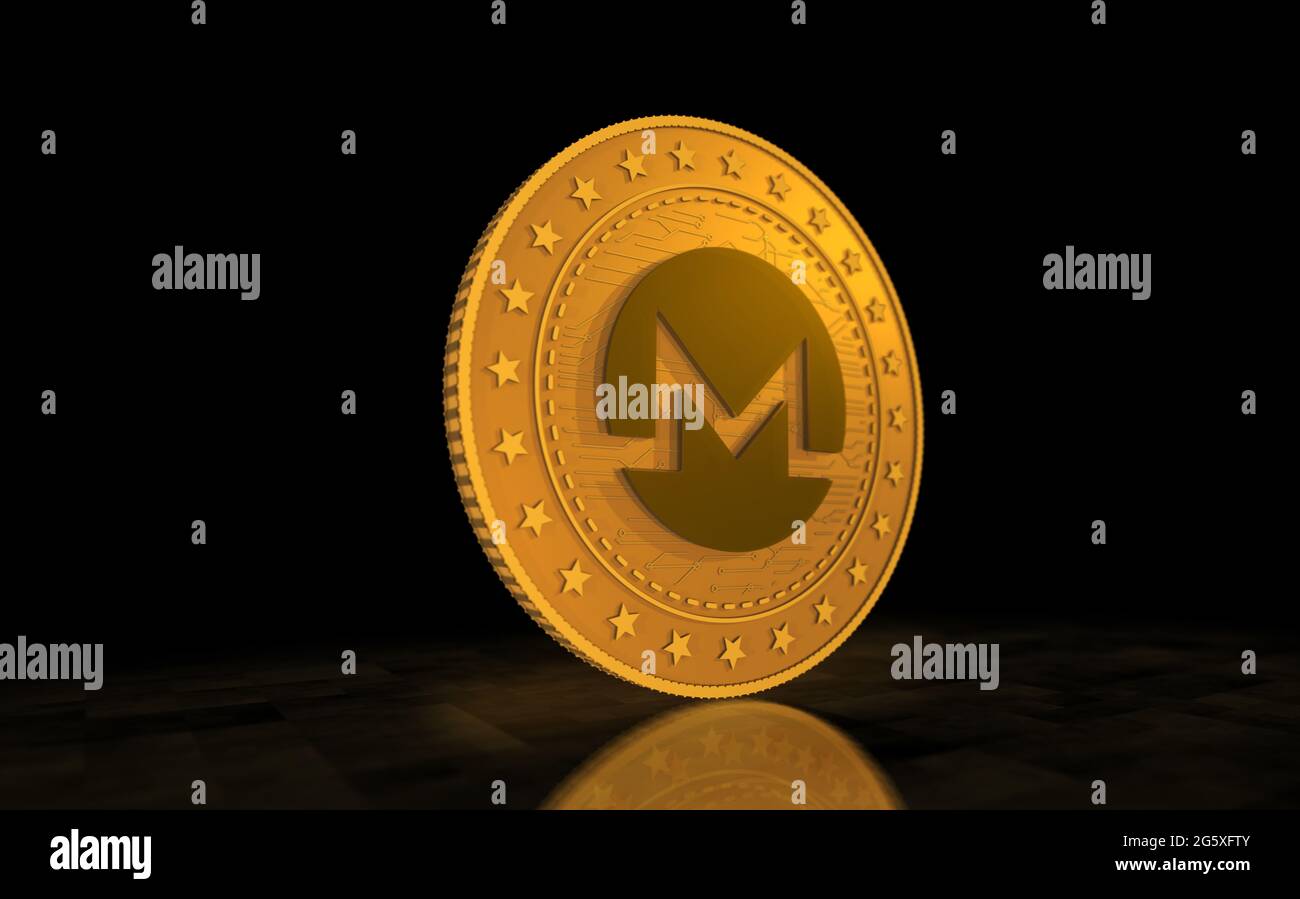Monero XMR cryptocurrency symbol gold coin on green screen background ...