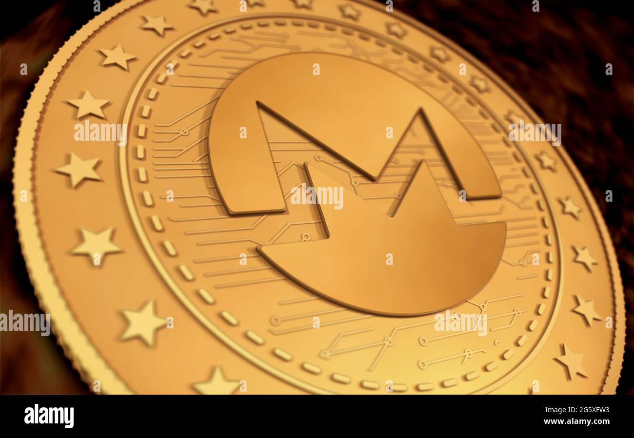 Monero XMR cryptocurrency symbol gold coin on green screen background ...