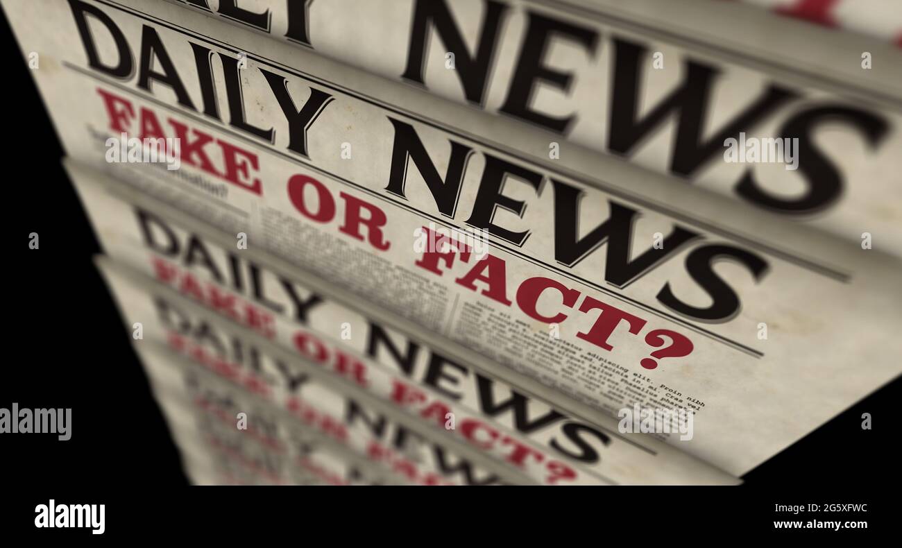 Fake on fact news, disinformation and information. Newspaper print ...