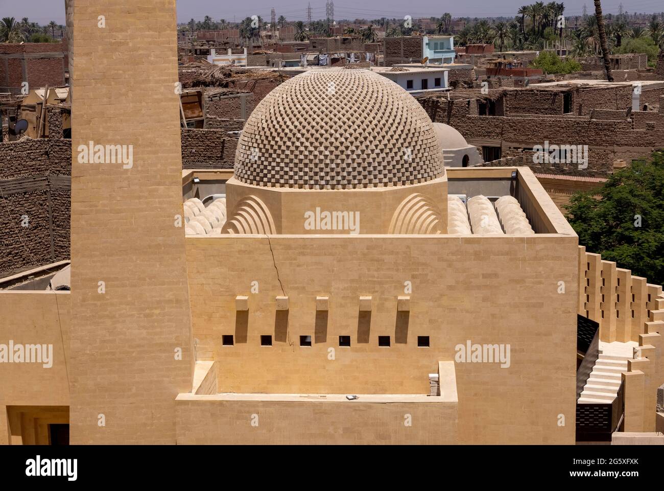 dome and minaret, Abu al Stait Mosque, Basuna, Sohag, Egypt Stock Photo ...