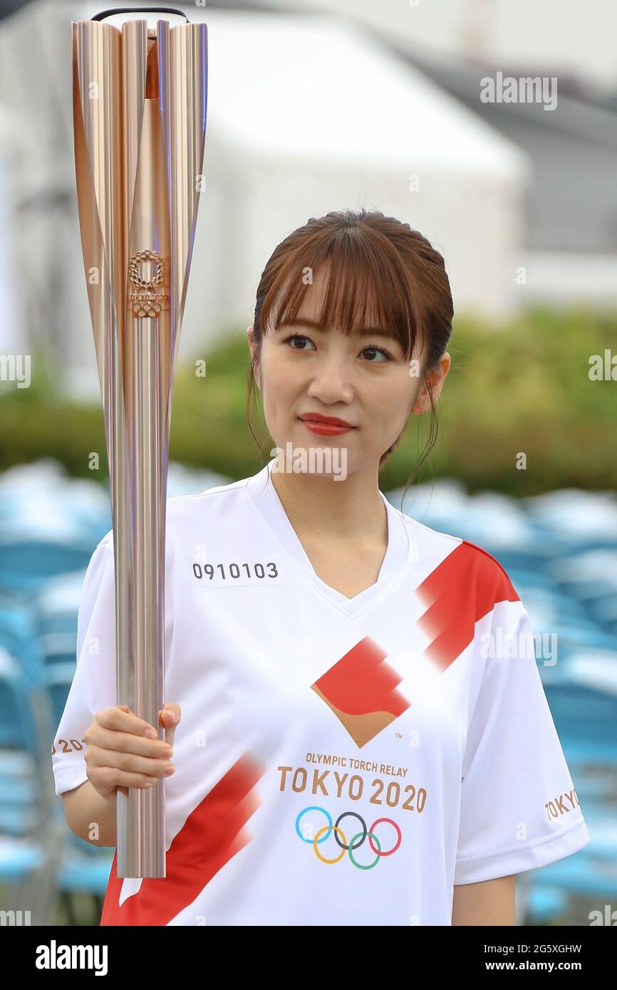 Torchbearer, Japanese singer Minami Takahashi at the Tokyo 2020 Olympic ...