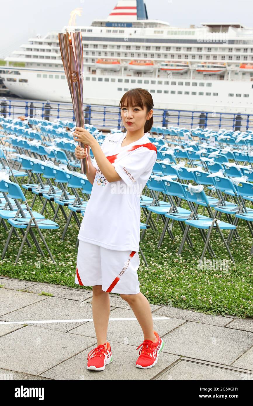 Torchbearer, Japanese singer Minami Takahashi at the Tokyo 2020 Olympic ...