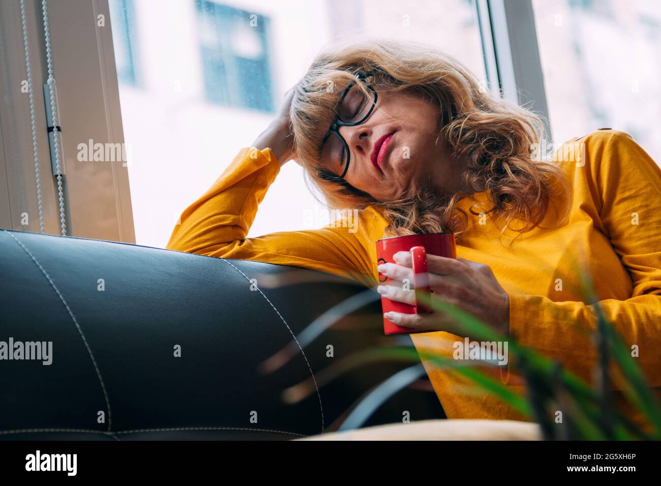 adult female at home with headache or cephalalgia Stock Photo - Alamy