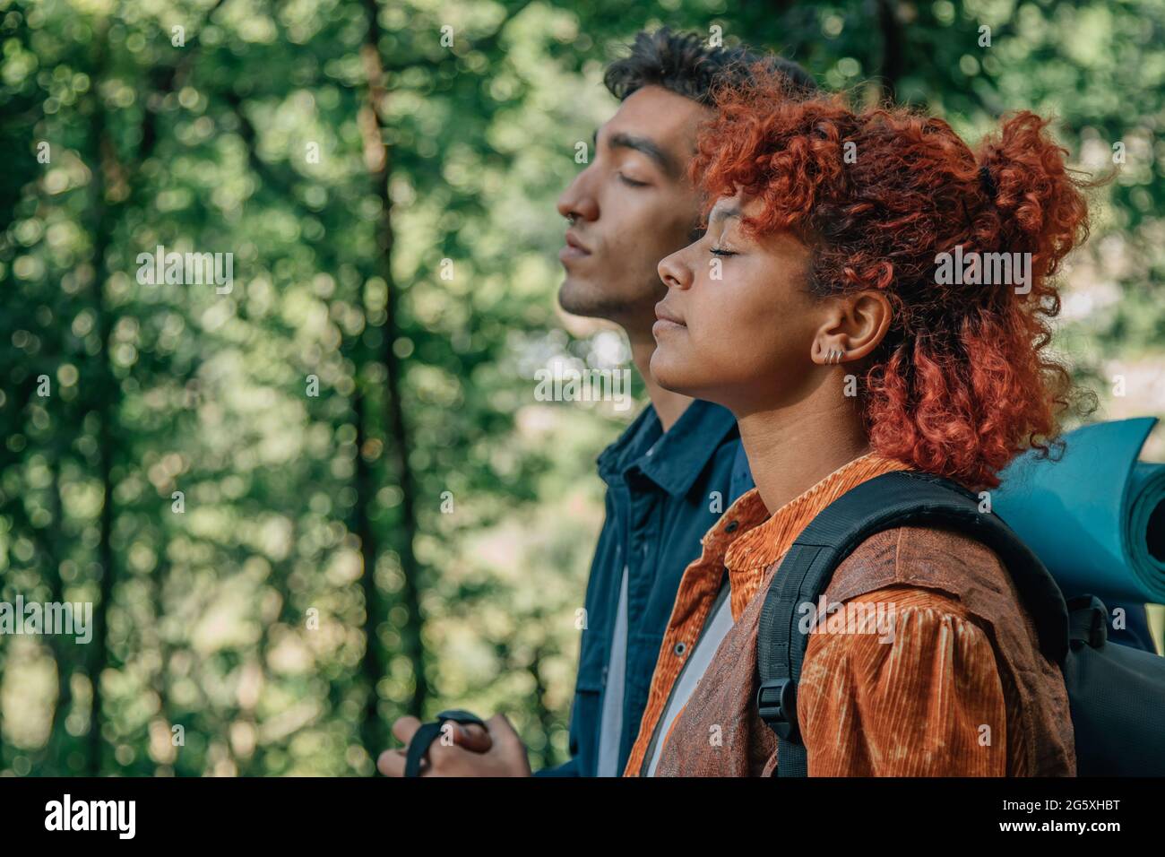 profile of relaxed couple breathing outdoors Stock Photo - Alamy