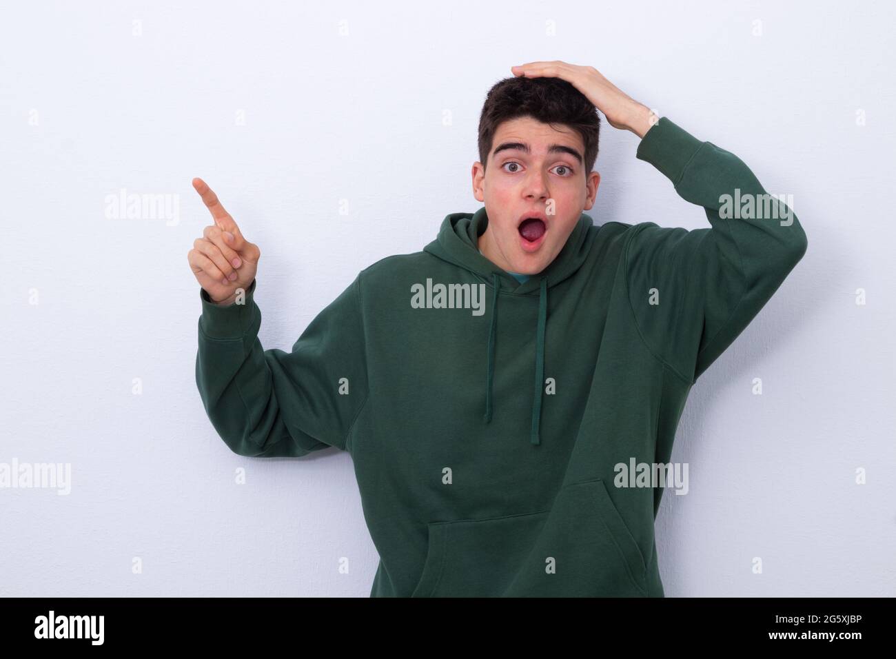 Amazed child point finger hi-res stock photography and images - Alamy