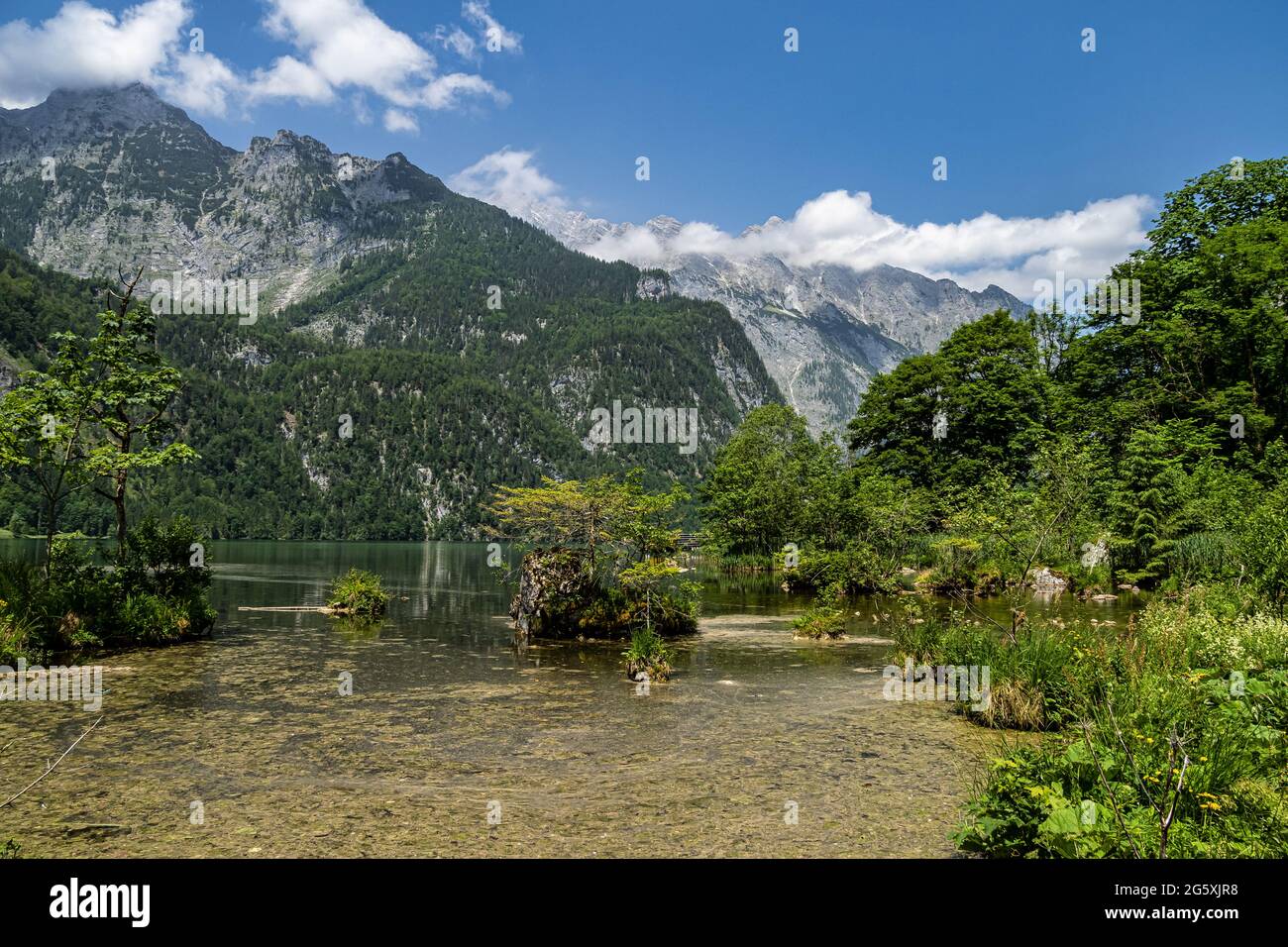 View of the Obersee Lake behind the Watzmann massif, Salet at ...