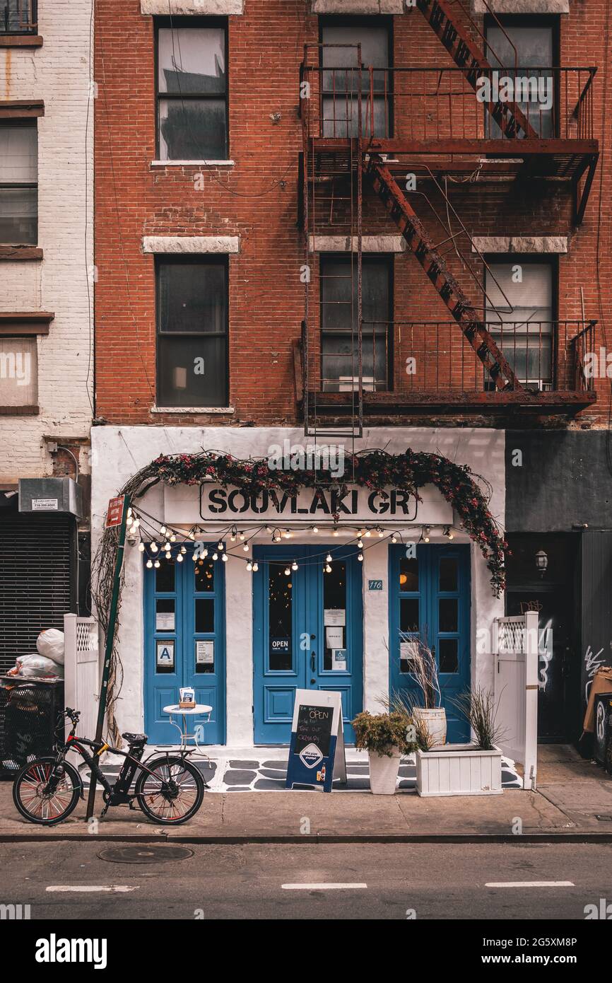 Greek restaurant in the Lower East Side, Manhattan, New York City Stock ...
