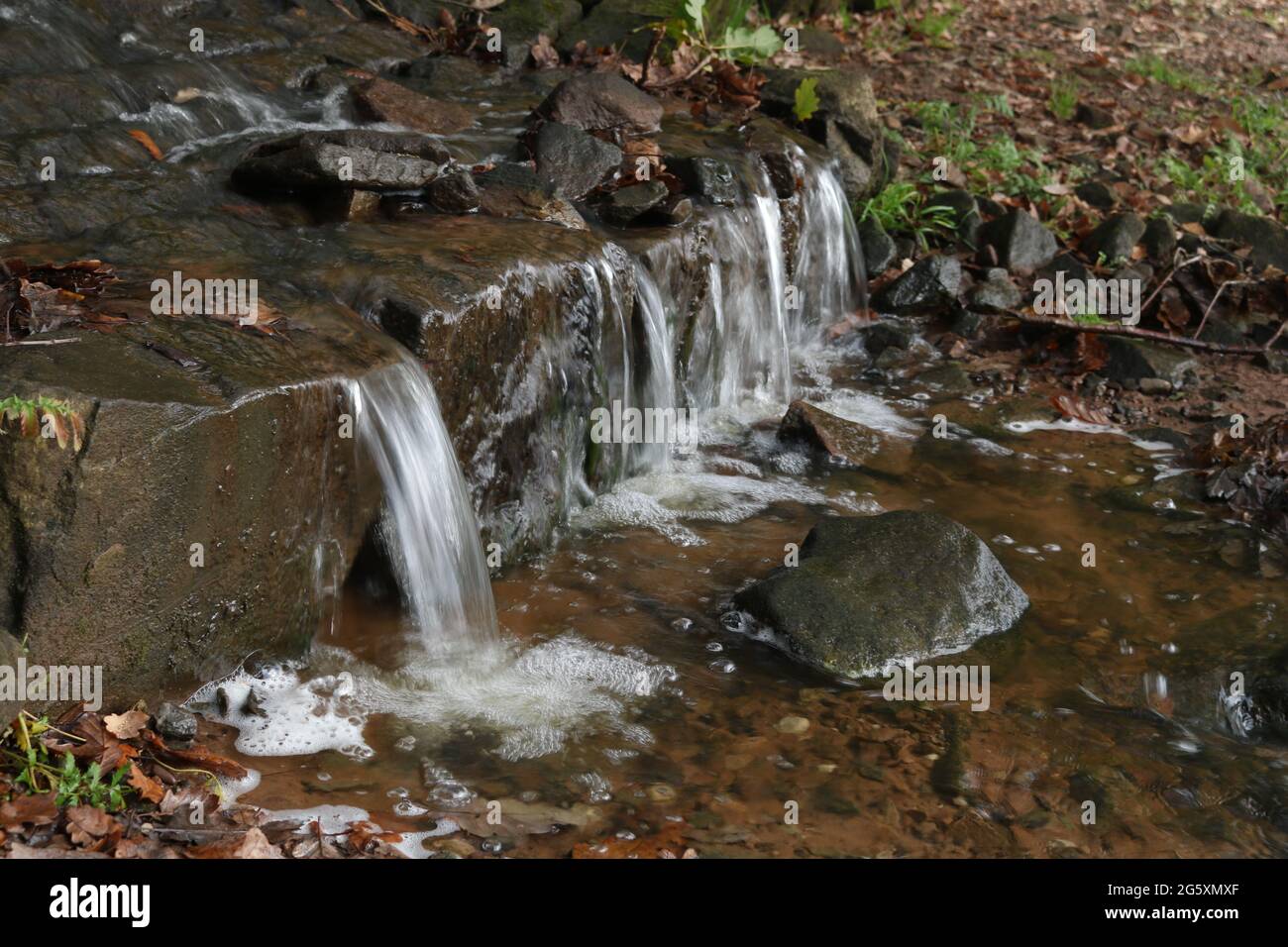 Two small waterfalls on a small stream, UK Stock Photo - Alamy