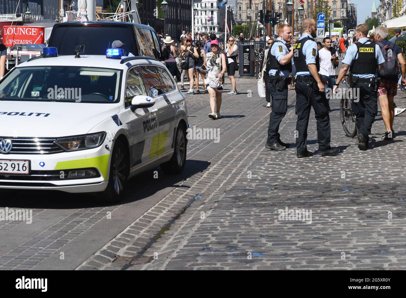 Copenhagen/Denmark 03.July 2018 Danish police in action and police auto ...