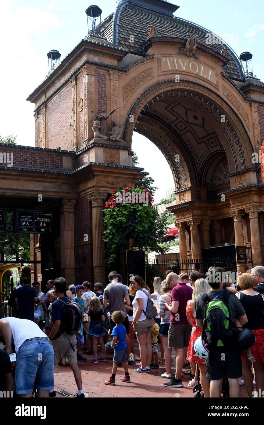 Copenhagen/Denmark 29.JULY 2018 Visitor waiting at Tivoli Garden ...